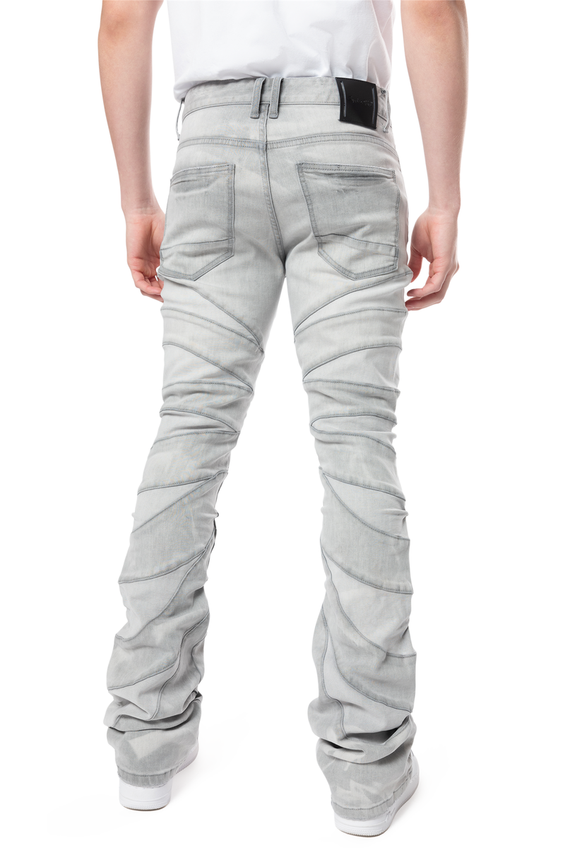 Smoke Rise - Half-Moon Insert Pieced Stacked Jeans (Cloud Grey) – OCTANE