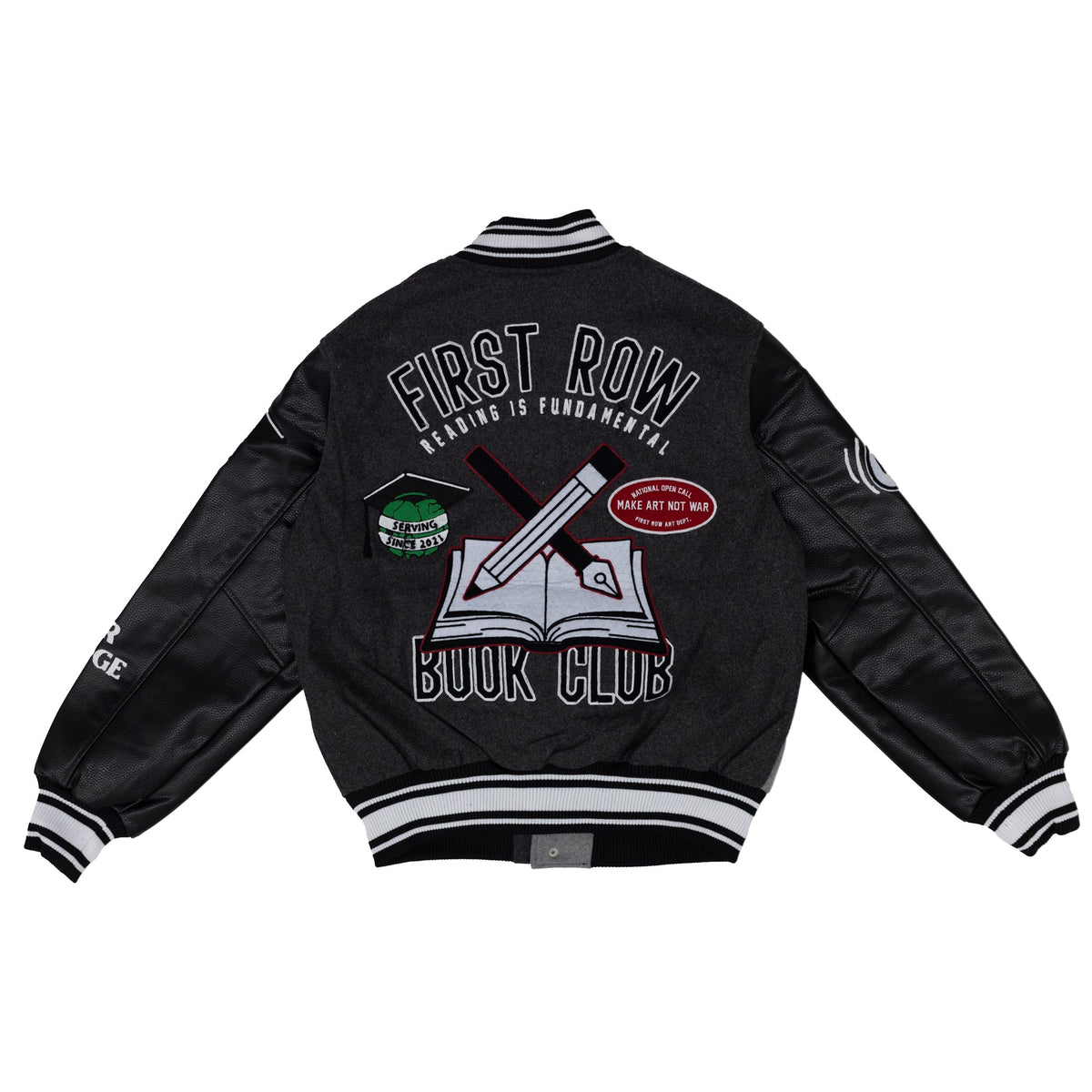 First Row - For Greater Knowledge Varsity Jacket (Black) – Octane
